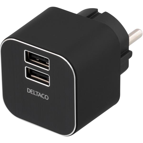 Strömadapter från 230V till USB, 2x portar 3.1A | Deltaco | Hemmaljud ...