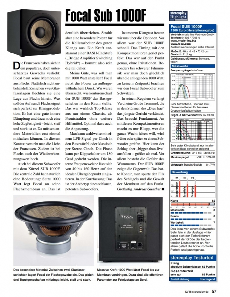 Focal Sub 1000F, aktiv subwoofer svart | Focal | Hemmaljud | Brl.se