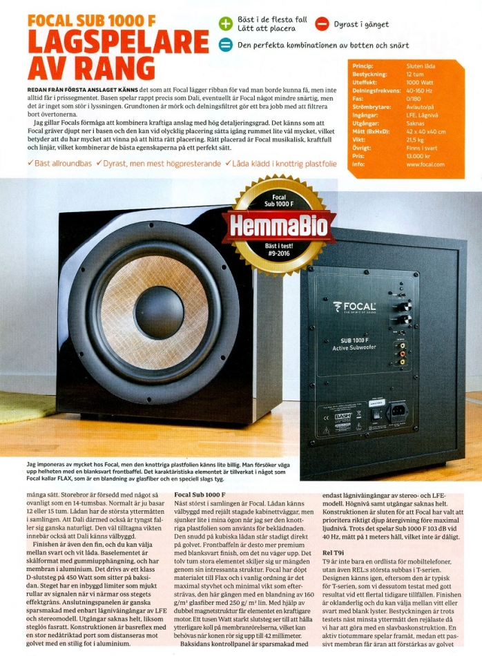 Focal Sub 1000F, aktiv subwoofer svart | Focal | Hemmaljud | Brl.se